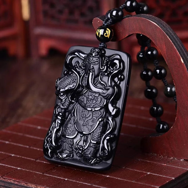 Guan Yu God of War Obsidian Pendant Necklace - Unisex Onyx Handcrafted ...