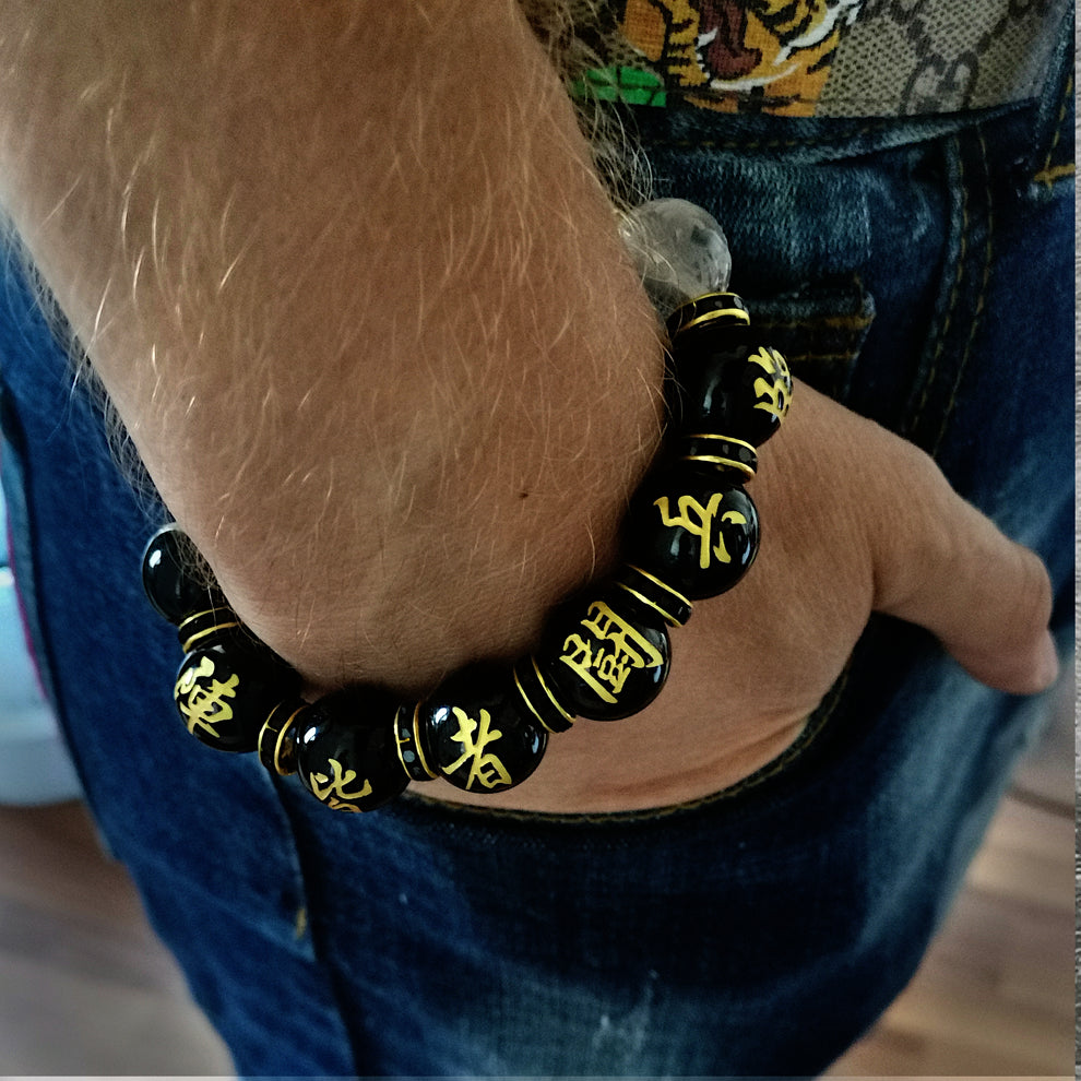Ninja Kanji Bracelet - Kuji-in - Onyx Beads - Adjustable - Japanese ...